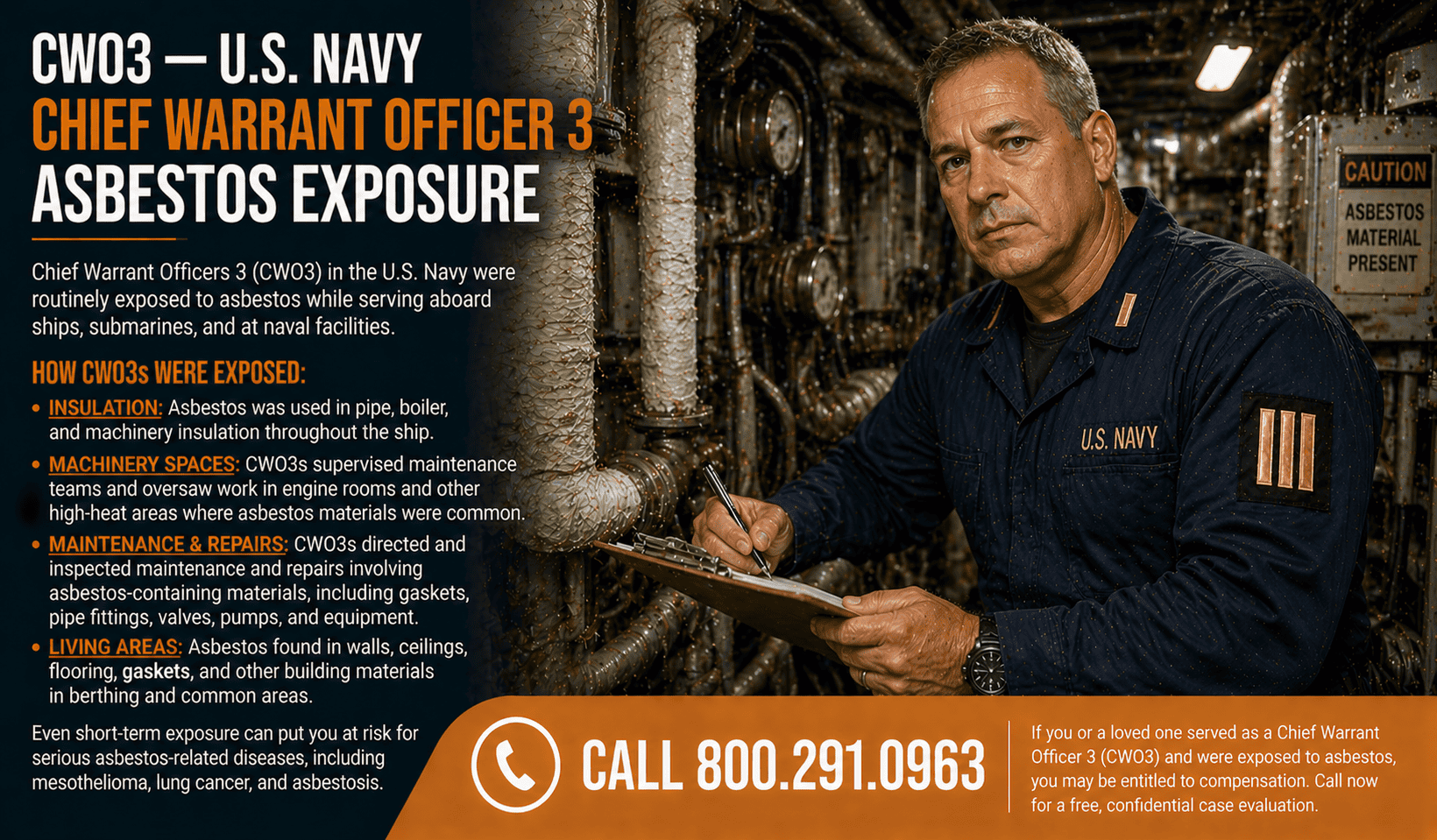CW3 Navy Chief Warrant Officer 3 Asbestos Exposure | Ship, Engine Room ...